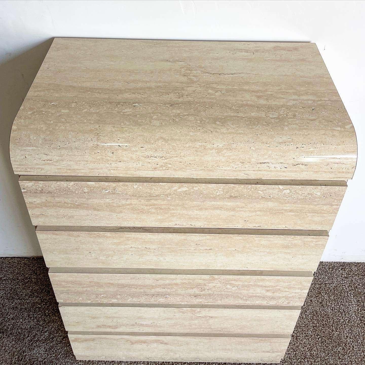 Postmodern Faux Travertine Laminate Waterfall Highboy Dresser - 5 ...