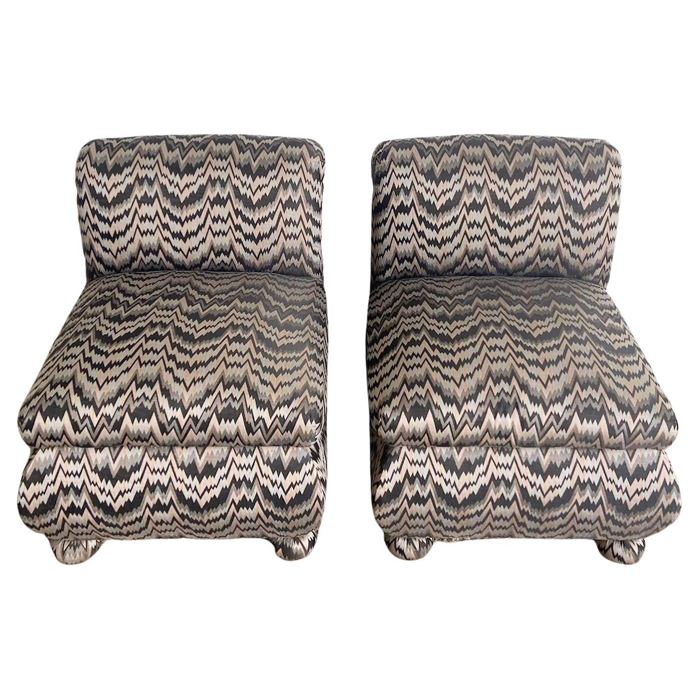 Postmodern Flared Back Multi Colored Fabric Lounge Chairs - a Pair For ...