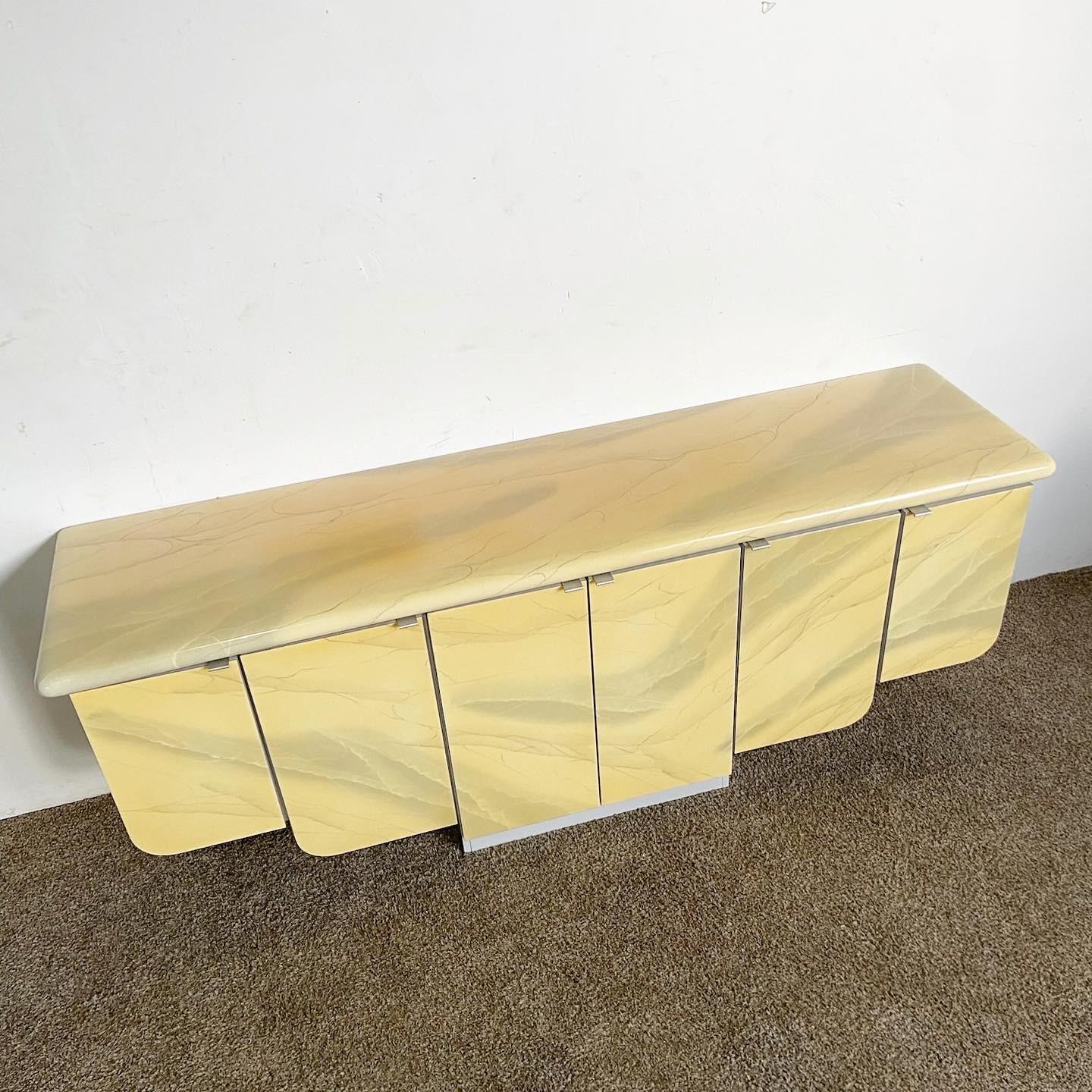 Postmodern Floating Scalloped Frame Faux Stone Epoxy Credenza For Sale ...