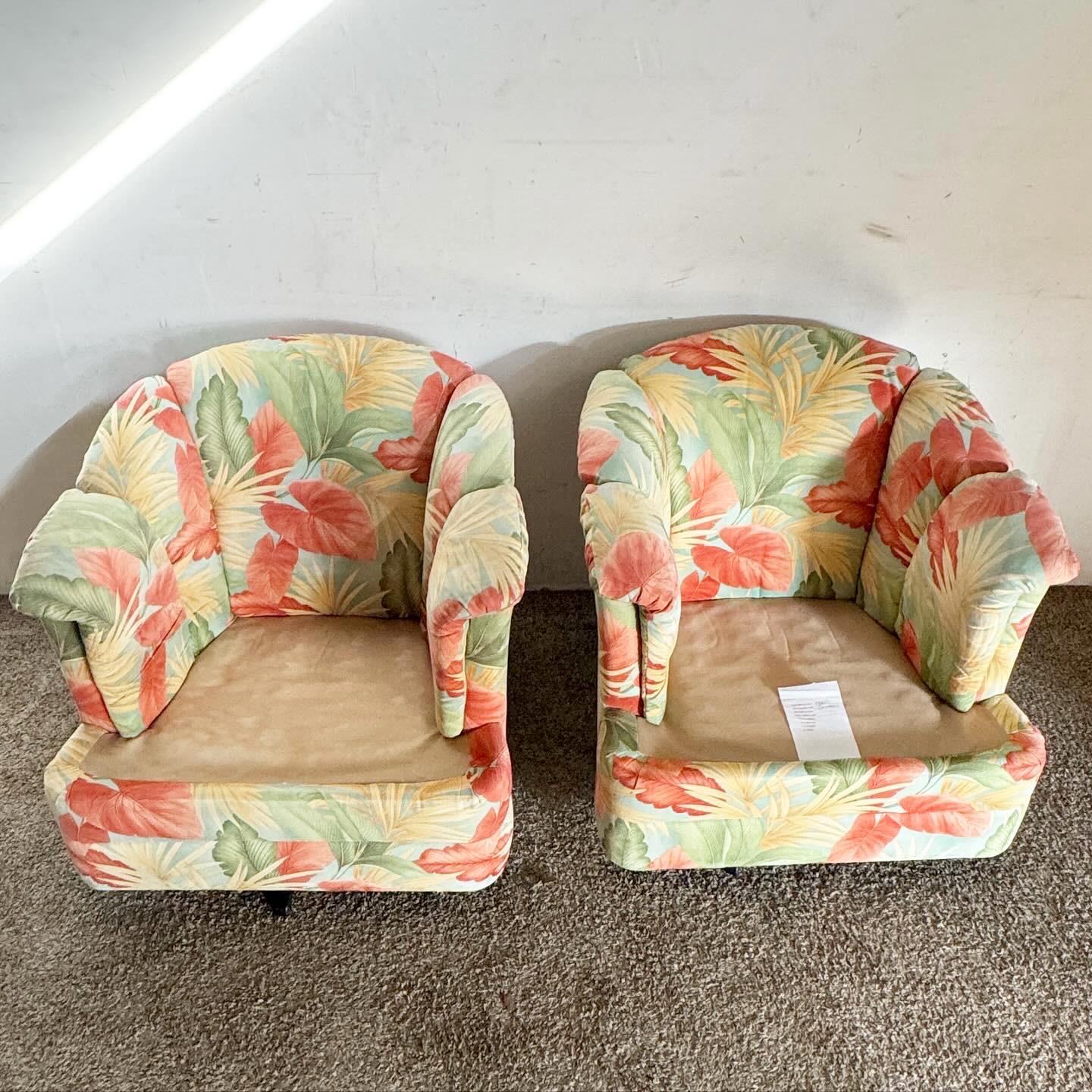 Postmodern Floliage Pattern Fabric Swivel Barrel Lounge Chairs For Sale ...