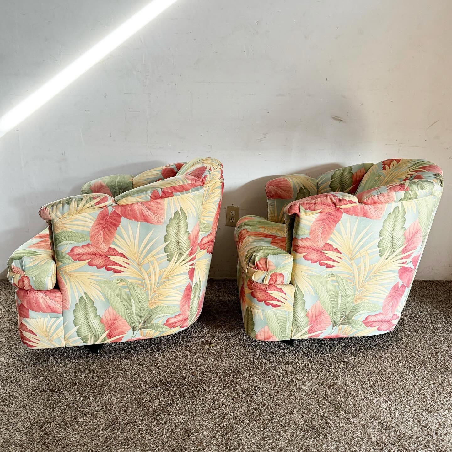 Postmodern Floliage Pattern Fabric Swivel Barrel Lounge Chairs For Sale ...