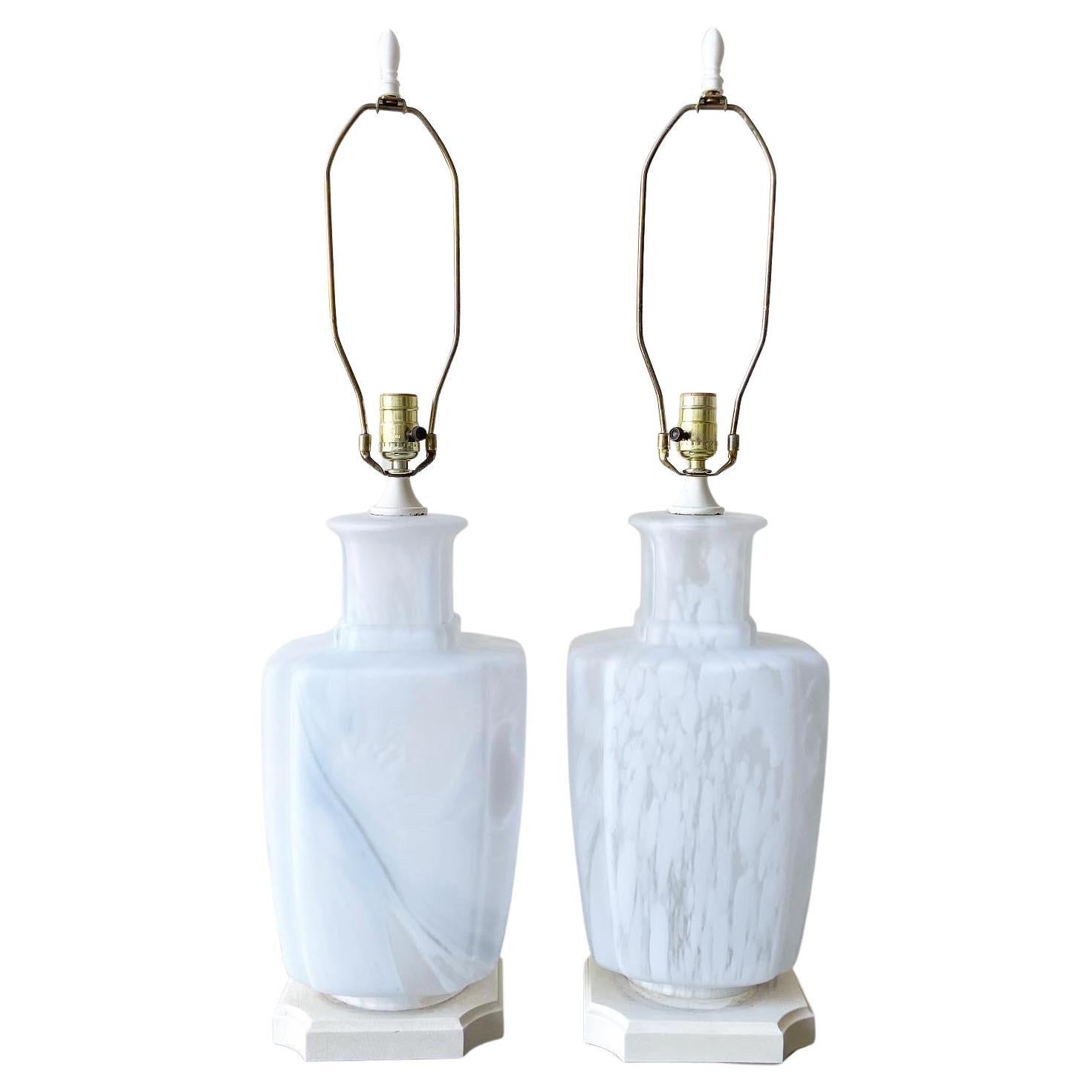 Postmodern Frosted Murano Style Glass Table Lamps - a Pair For Sale at ...