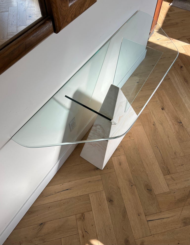Postmodern Geometric Glass and Faux Marble Console Table, 1970s For ...