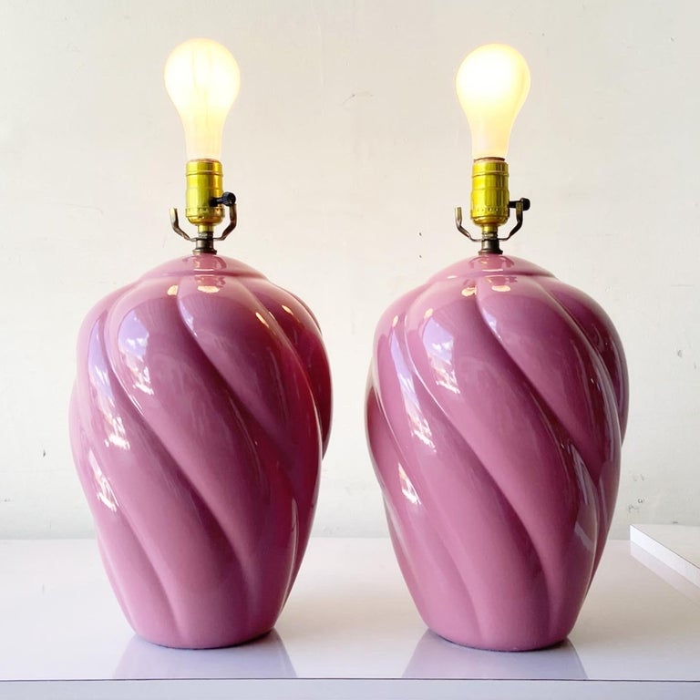 Postmodern Glossy Pink Swirl Ceramic Table Lamps, a Pair For Sale at ...