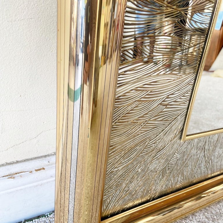 Postmodern Gold and Etched Framed Mirror For Sale at 1stDibs