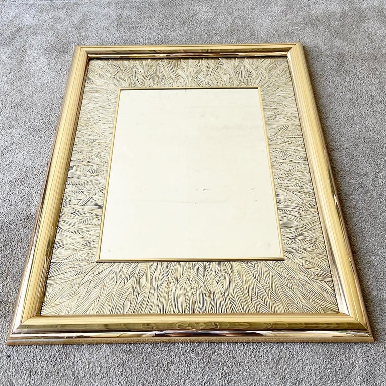 Postmodern Gold and Etched Framed Mirror For Sale at 1stDibs