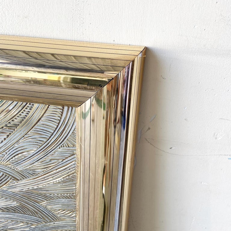 Postmodern Gold and Etched Framed Mirror For Sale at 1stDibs