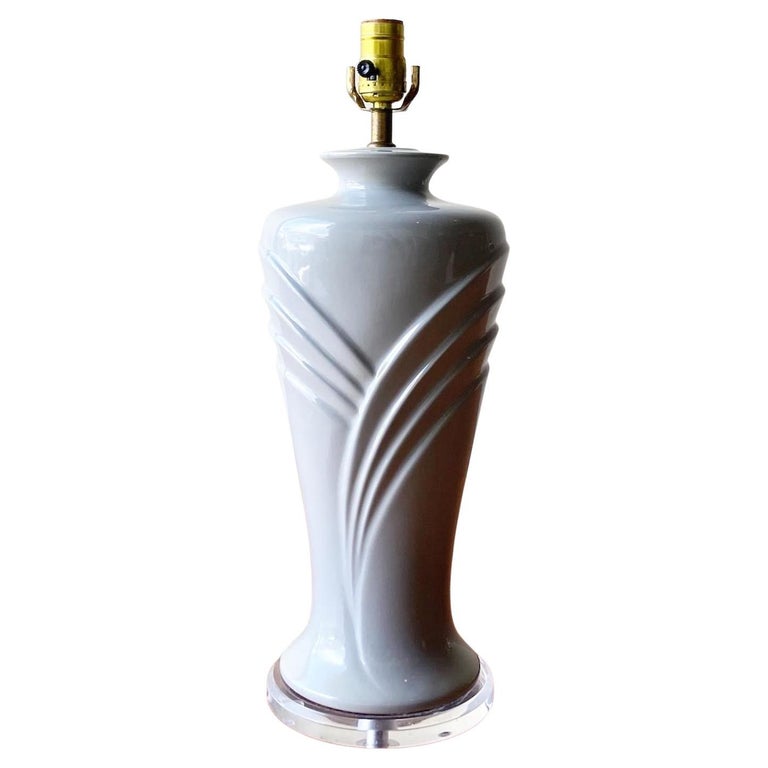 Postmodern Grey Ceramic and Lucite Table Lamp For Sale at 1stDibs