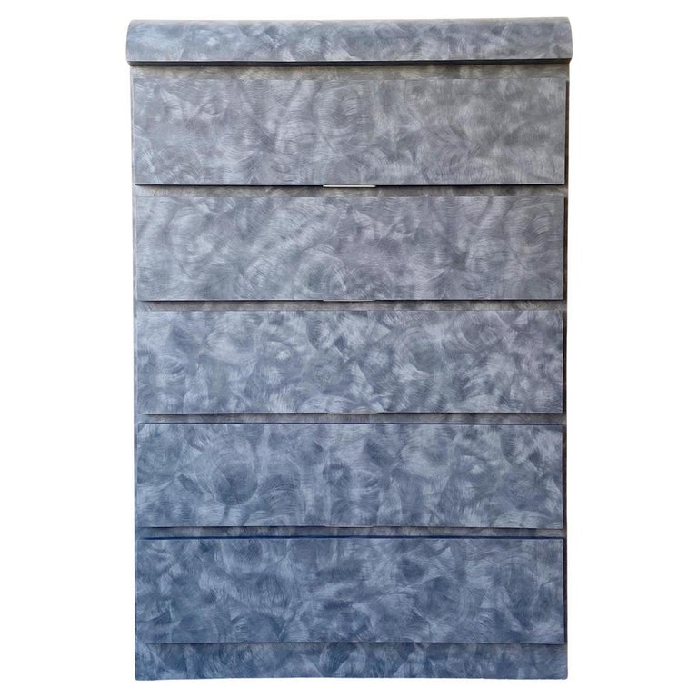 Postmodern Grey Wash Laminate Waterfall Highboy Dresser For Sale at 1stDibs