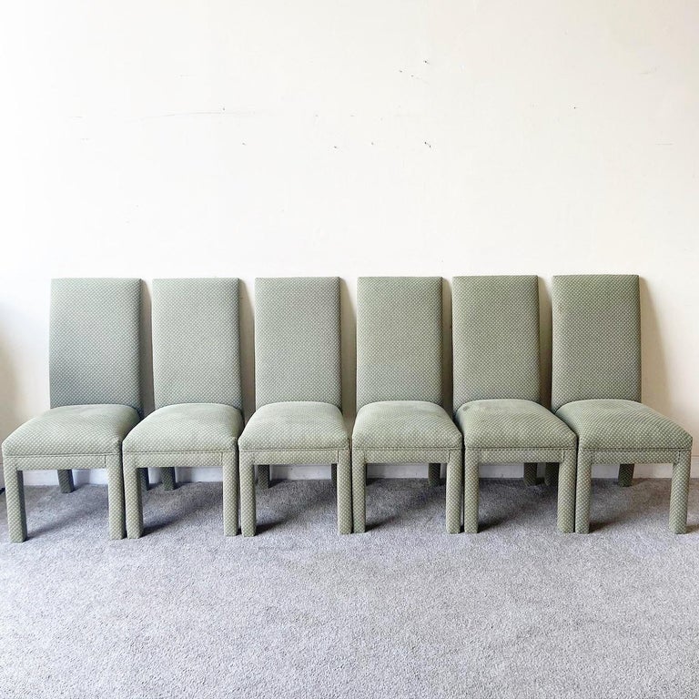 Postmodern Green Fabric Parsons Dining Chairs, Set of 6 For Sale at 1stDibs