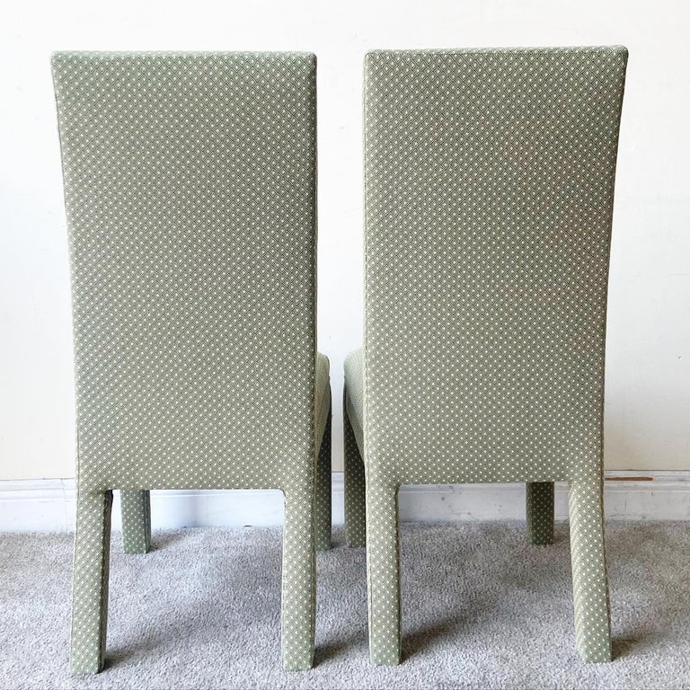 Postmodern Green Fabric Parsons Dining Chairs, Set of 6 For Sale at 1stDibs