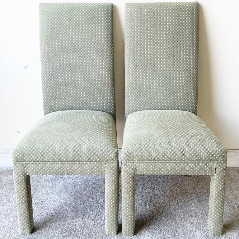 Postmodern Green Fabric Parsons Dining Chairs, Set of 6 For Sale at 1stDibs