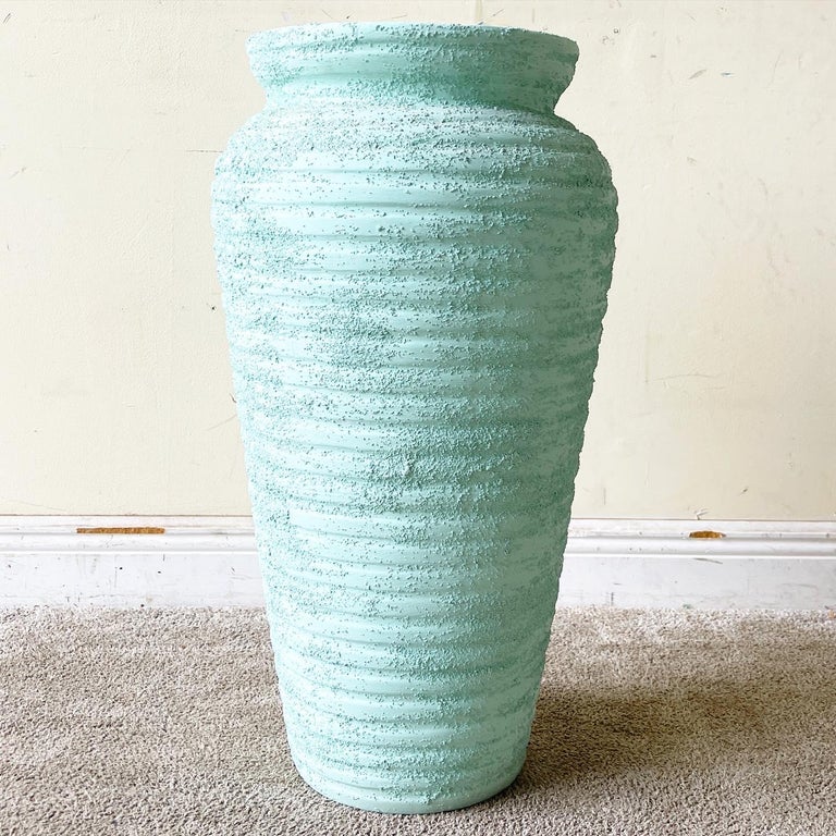 Postmodern Green Rippled Ceramic Floor Vase For Sale at 1stDibs