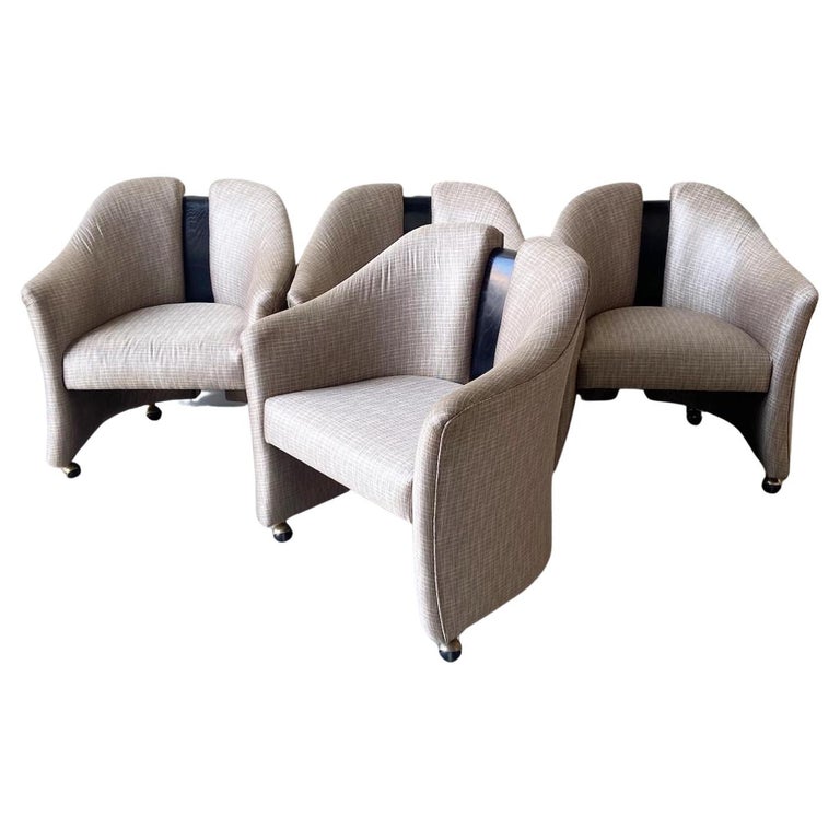 Postmodern Grey and Black Club Chairs on Wheels, Set of 4 For Sale at ...
