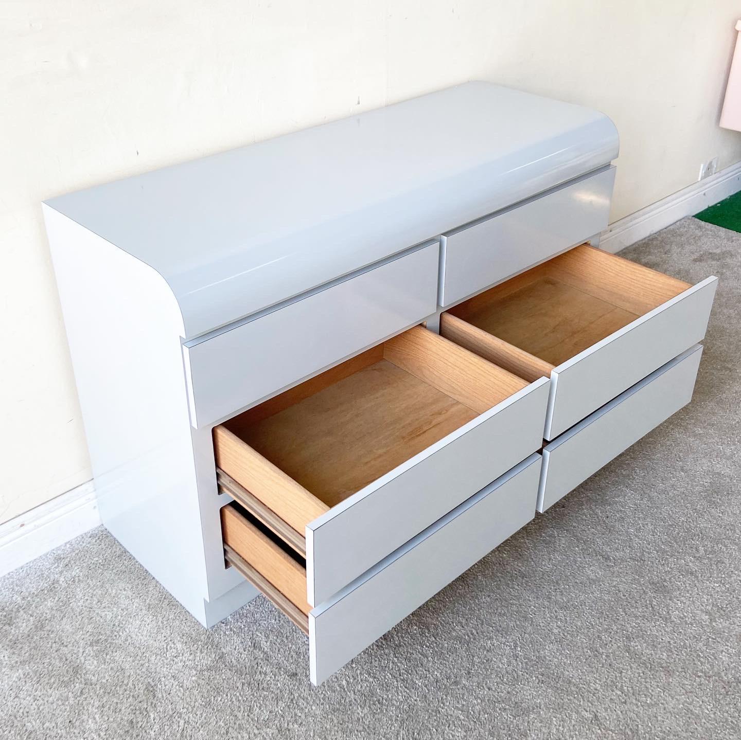 Postmodern Grey Lacquer Laminate Waterfall Dresser, 6 Drawers, 1980s ...