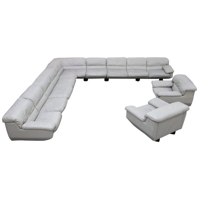 Postmodern Grey Leather Modular Living Room Set by Preview, 1988 ...