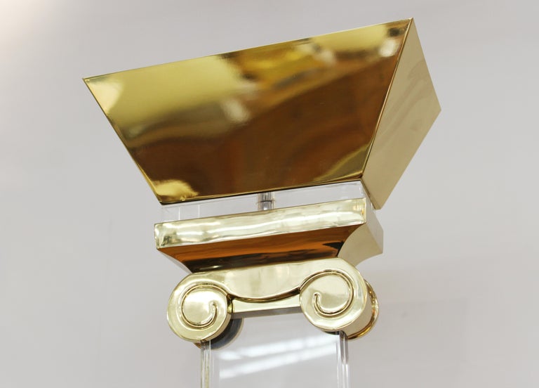 Postmodern Ionic Column Floor Lamp in Brass and Lucite at 1stDibs