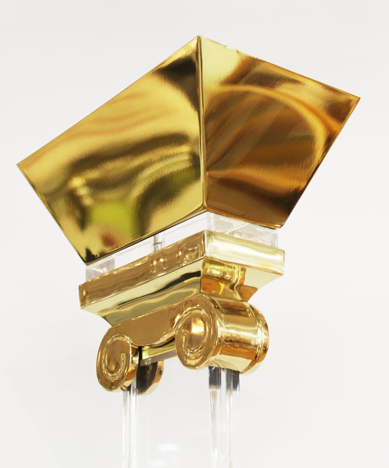 Postmodern Ionic Column Floor Lamp in Brass and Lucite at 1stDibs