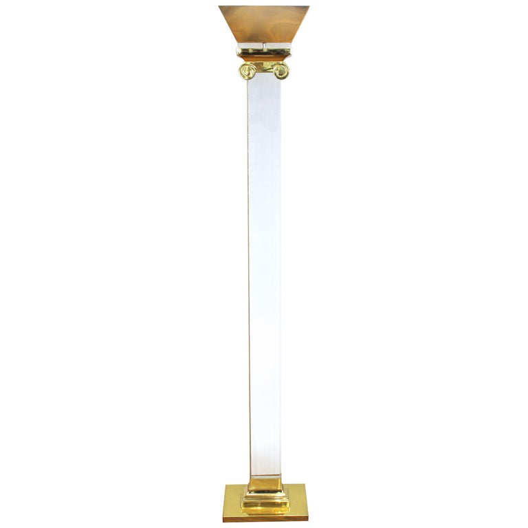 Postmodern Ionic Column Floor Lamp in Brass and Lucite at 1stDibs