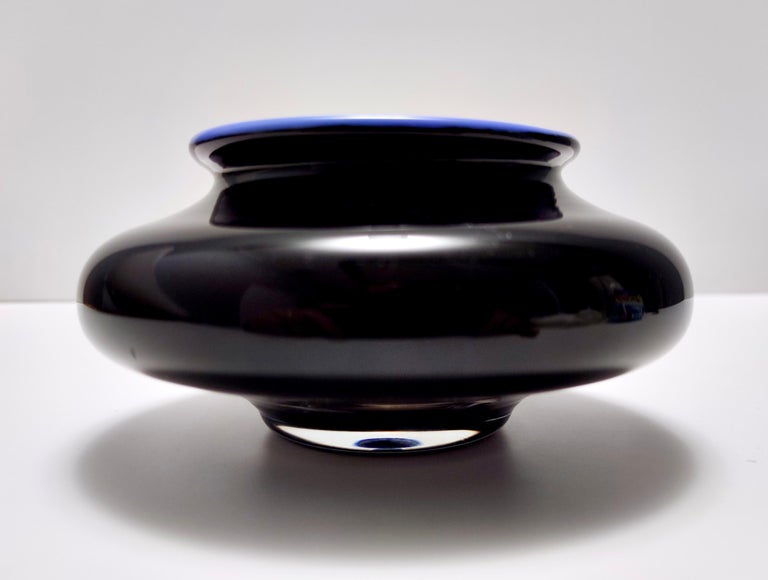 Postmodern Iridescent Black and Cornflower Blue Cased Glass Vase, Italy ...