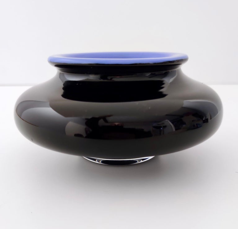 Postmodern Iridescent Black and Cornflower Blue Cased Glass Vase, Italy ...
