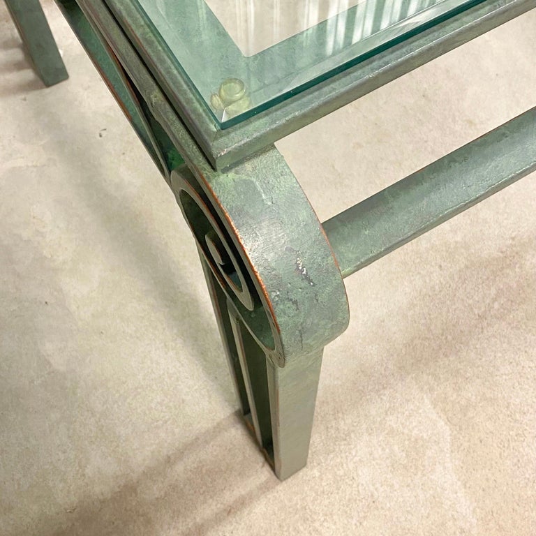 Postmodern Iron Column Side Table with Glass Top For Sale at 1stDibs