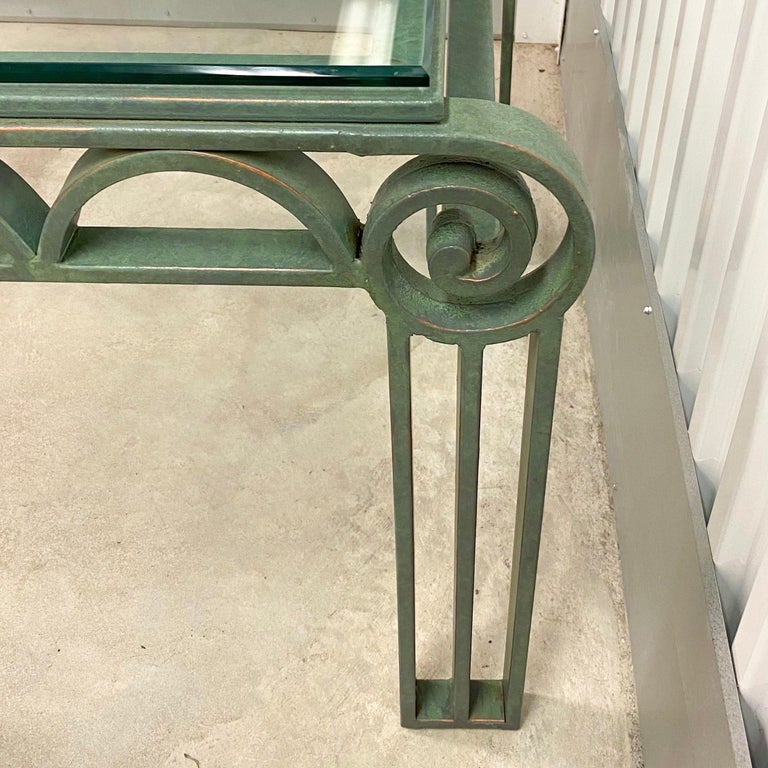 Postmodern Iron Column Side Table with Glass Top For Sale at 1stDibs