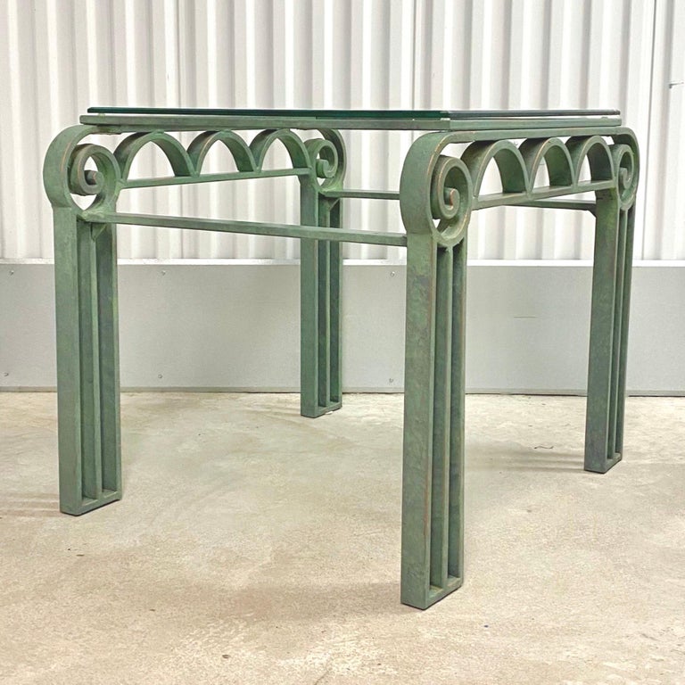 Postmodern Iron Column Side Table with Glass Top For Sale at 1stDibs