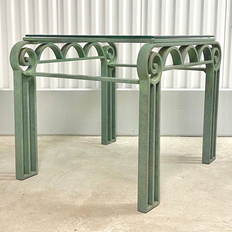 Postmodern Iron Column Side Table with Glass Top For Sale at 1stDibs