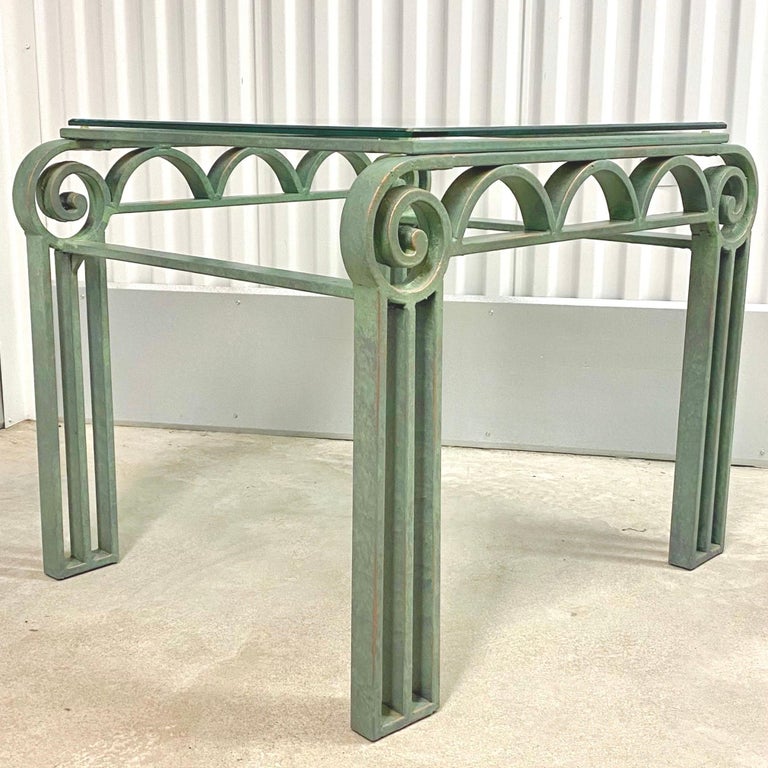 Postmodern Iron Column Side Table with Glass Top For Sale at 1stDibs