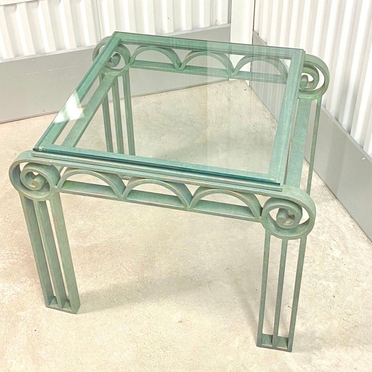 Postmodern Iron Column Side Table with Glass Top For Sale at 1stDibs
