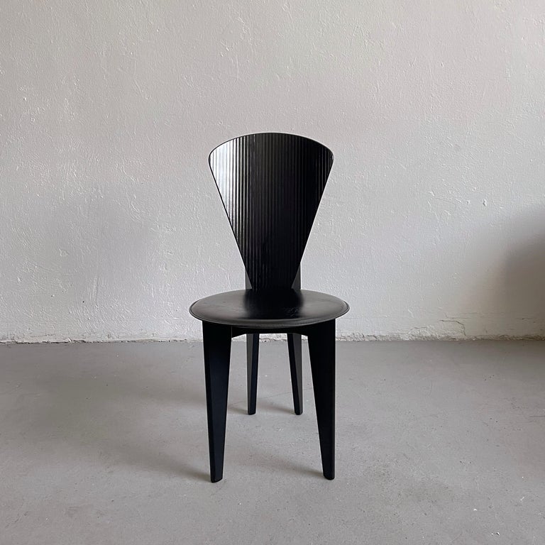 Postmodern Italian Calligaris Dining Chair, Black Leather and Wood ...