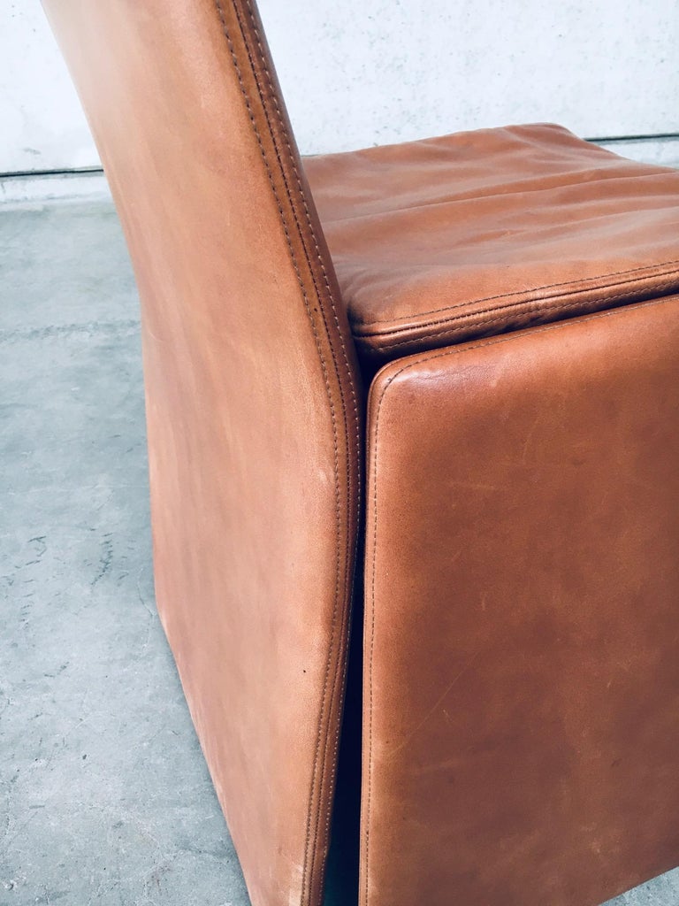Postmodern Italian Design Leather Dining Chair set, Italy 1970's For ...