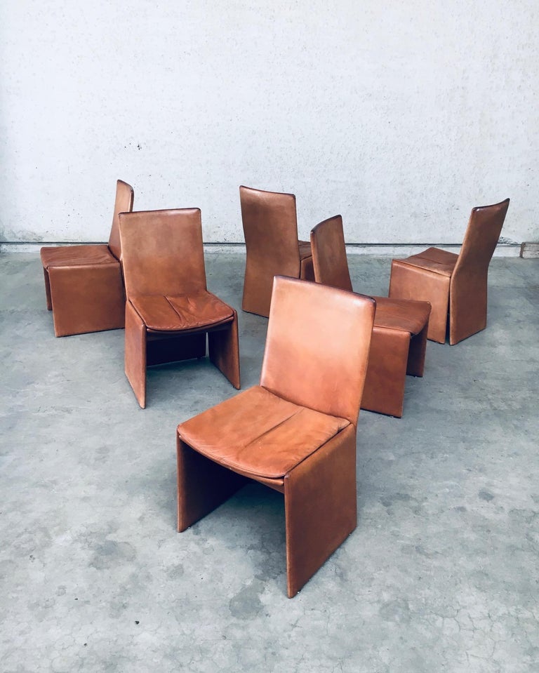 Postmodern Italian Design Leather Dining Chair set, Italy 1970's For ...