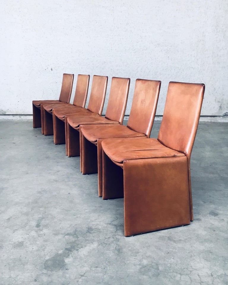 Postmodern Italian Design Leather Dining Chair set, Italy 1970's For ...