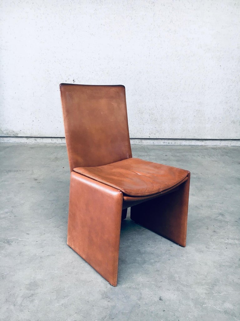 Postmodern Italian Design Leather Dining Chair set, Italy 1970's For ...