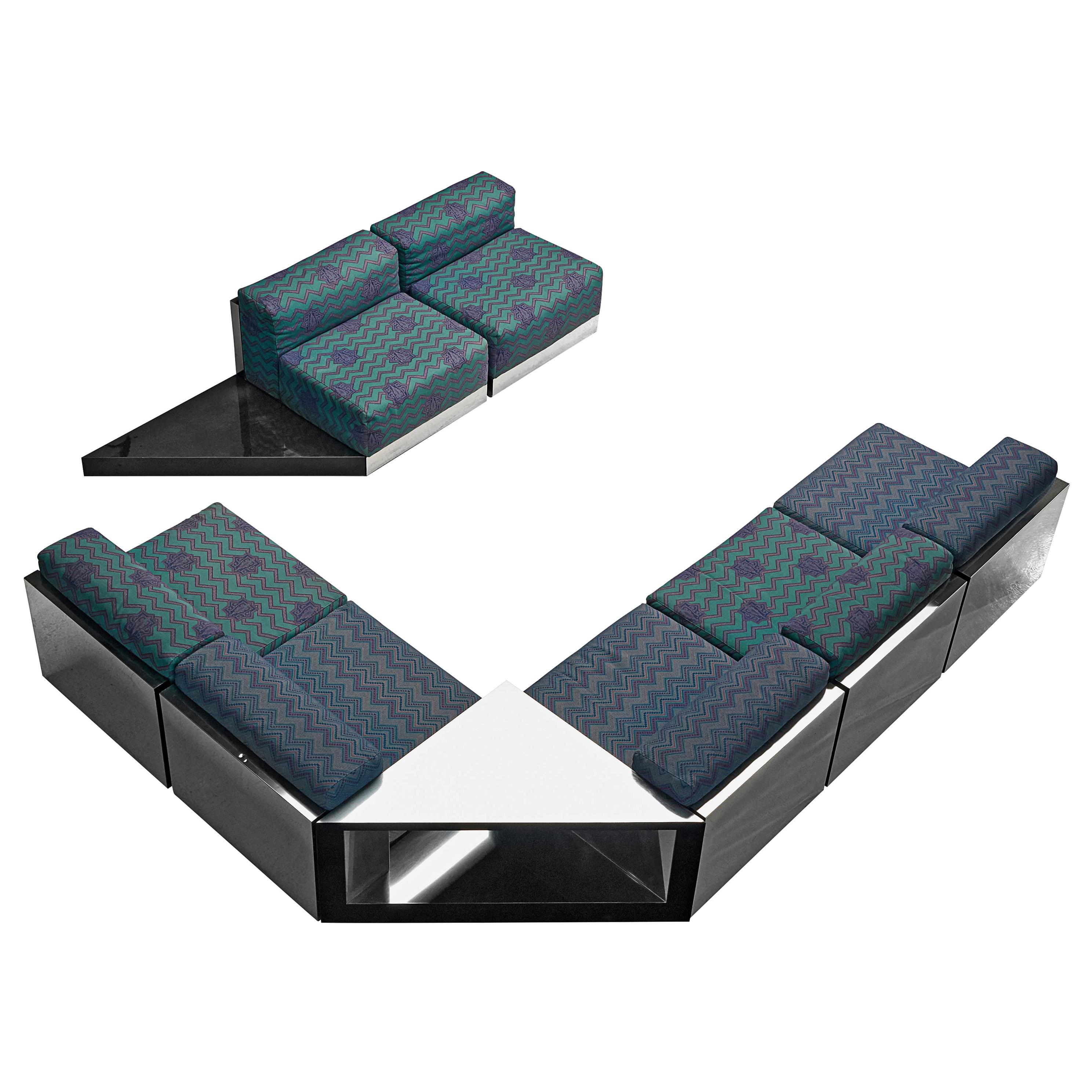 Postmodern Italian Sectional Sofa in Steel and Patterned Upholstery For ...