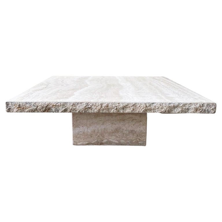 Postmodern Italian Travertine Marble Rough Edge Square Coffee Table For ...