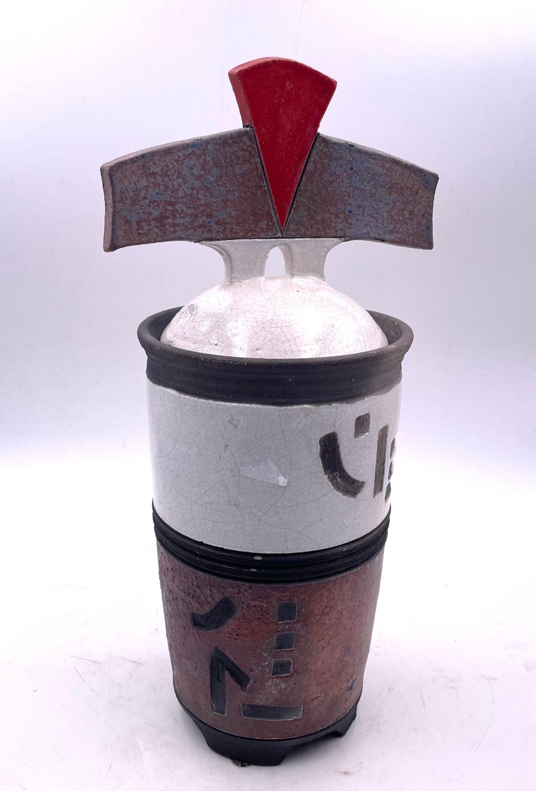 Postmodern Japanese Raku Pottery Vase with Lid Ikebana Style For Sale ...