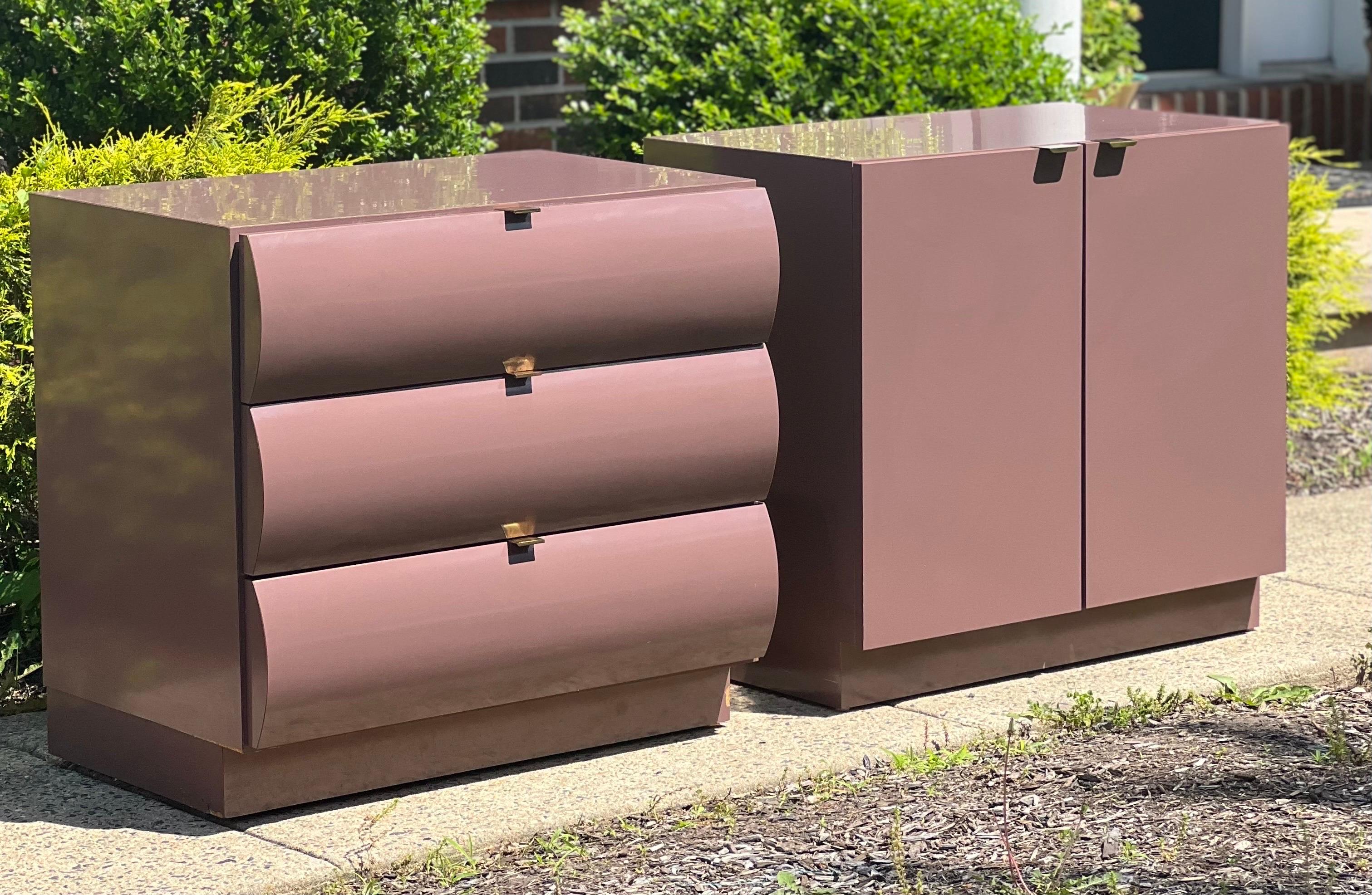Postmodern Lacquer Laminate Large Nightstands, a Pair at 1stDibs