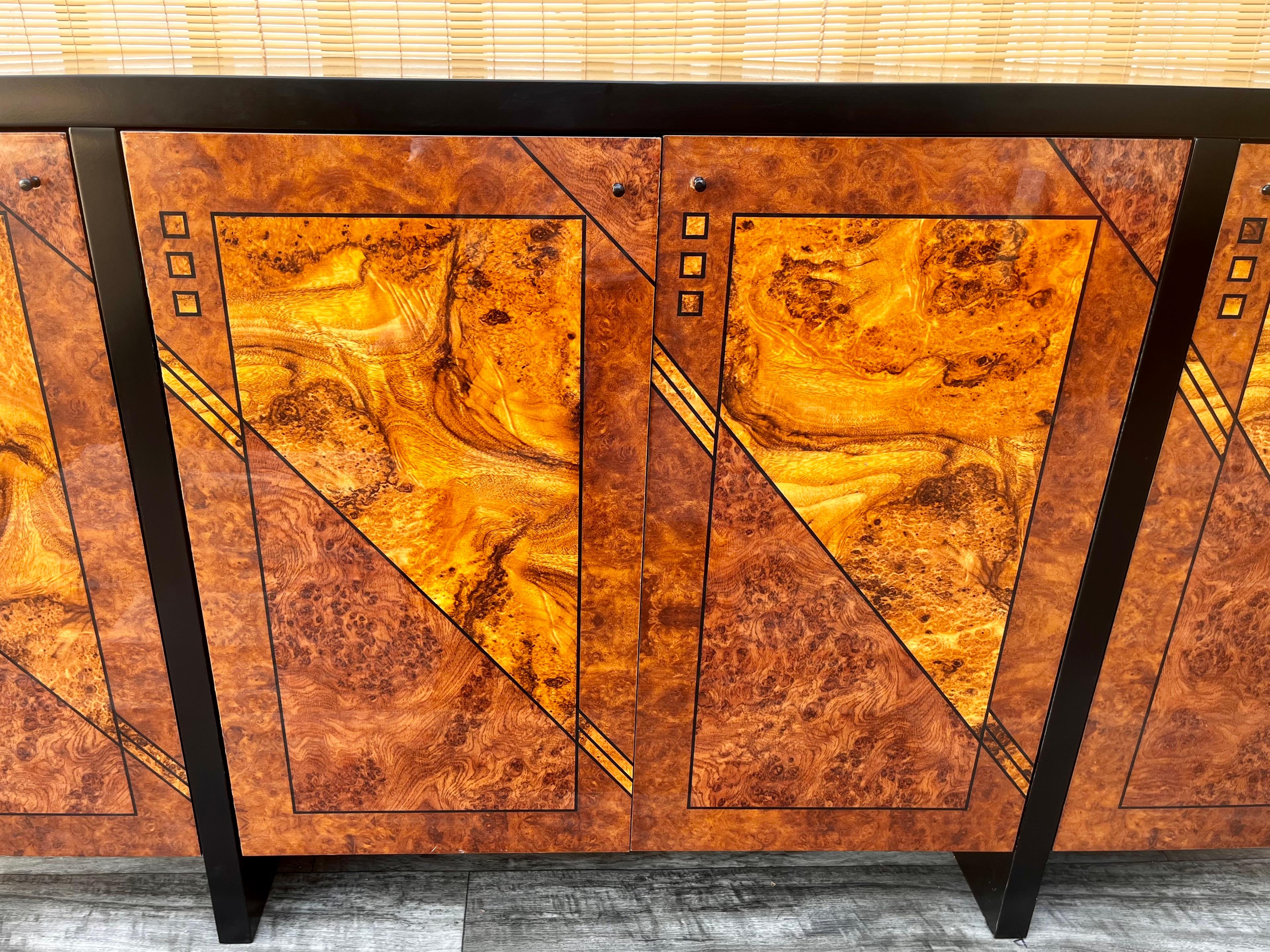 Postmodern Lacquered Burlwood Sideboard in the Willy Rizzo Style, circa ...