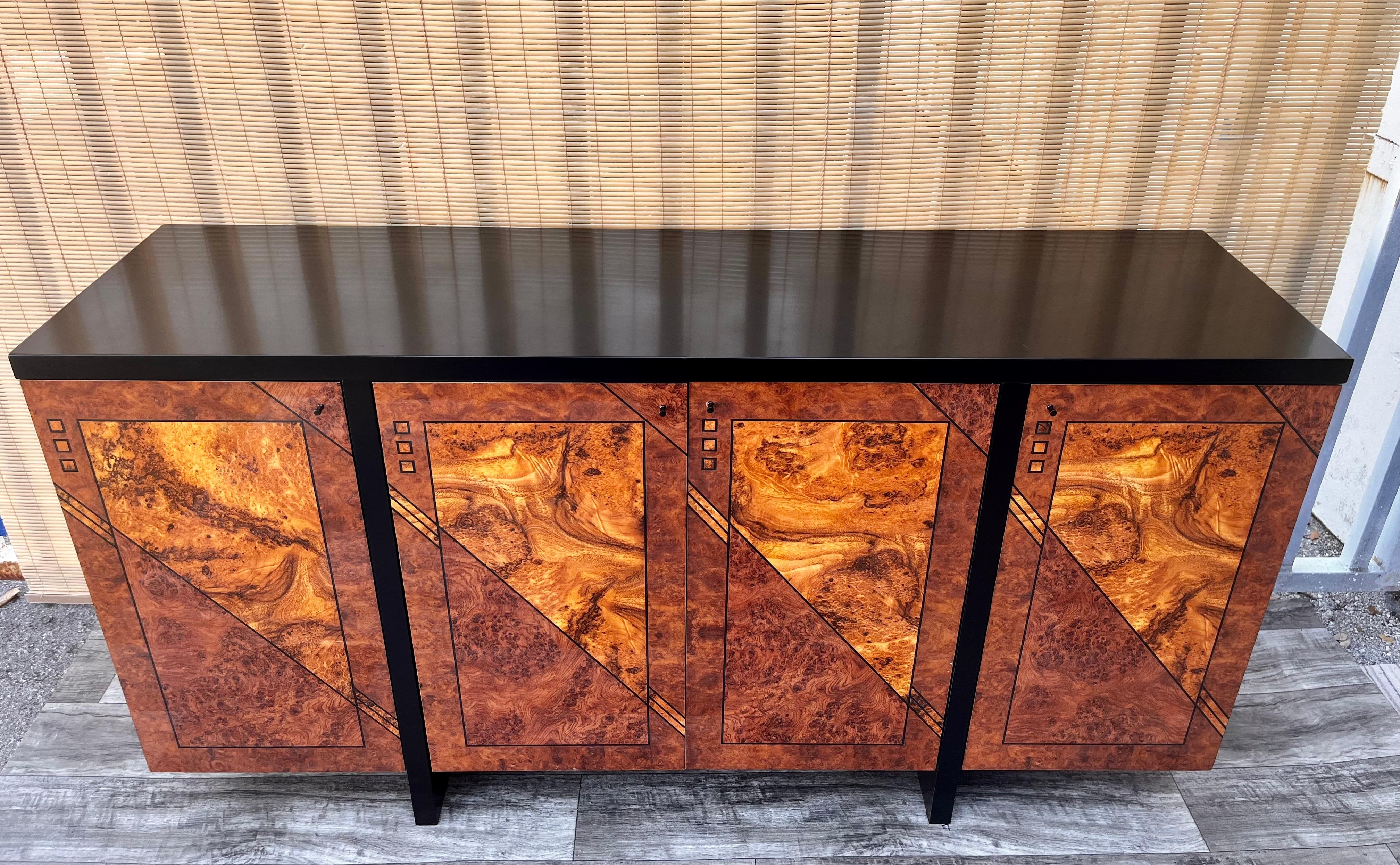 Postmodern Lacquered Burlwood Sideboard in the Willy Rizzo Style, circa ...