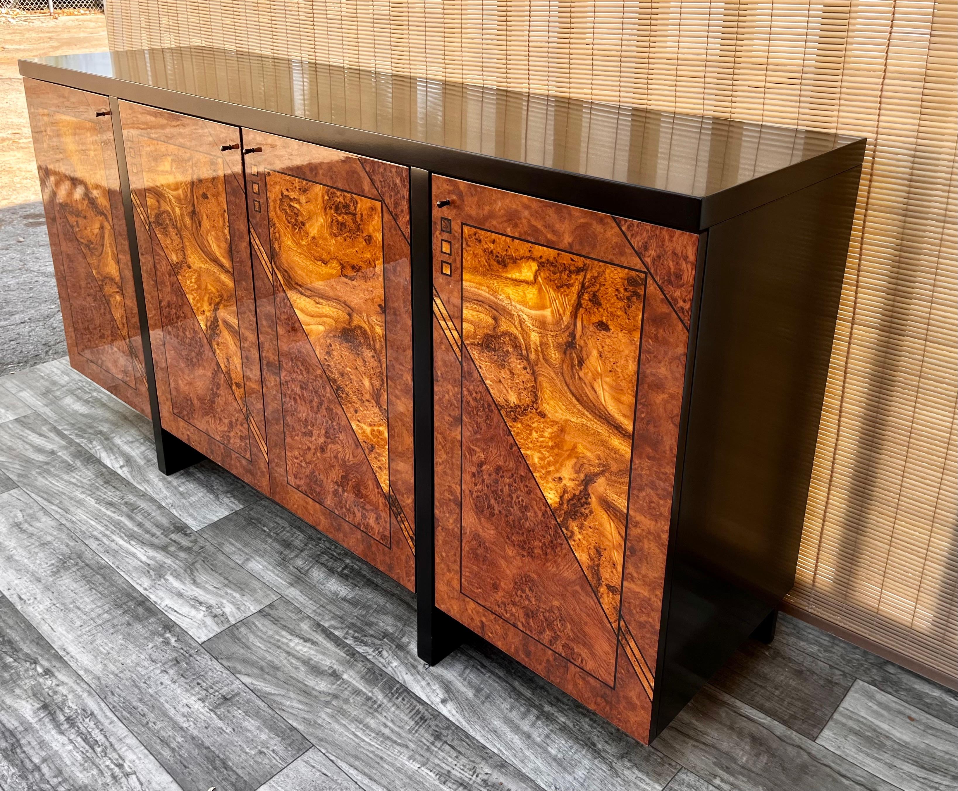 Postmodern Lacquered Burlwood Sideboard in the Willy Rizzo Style, circa ...