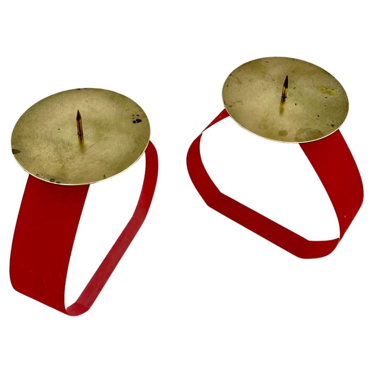 Postmodern Lucite and Brass Set of Candle Holders by Cec Lepage Signed ...