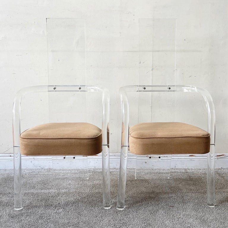 Postmodern Lucite Dining Chairs with Brown Seat Cushions For Sale at ...