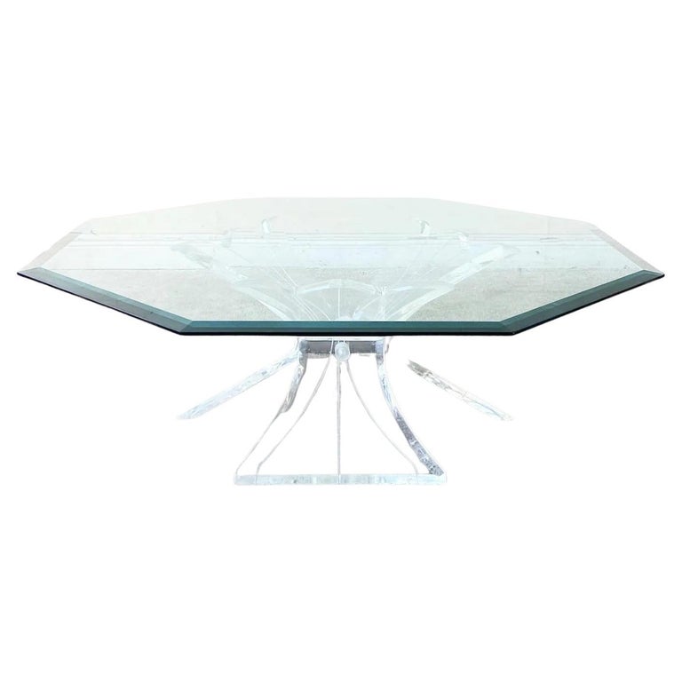 Postmodern Lucite Glass Top Octagonal Coffee Table For Sale at 1stDibs
