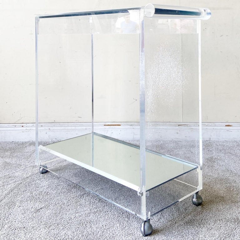Postmodern Lucite Mirror and Glass Top Bar Cart For Sale at 1stDibs