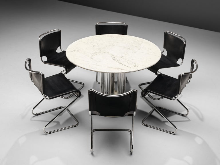 Postmodern Marble Dining Table with Pascal Mourgue 'Biscia' Chairs in ...