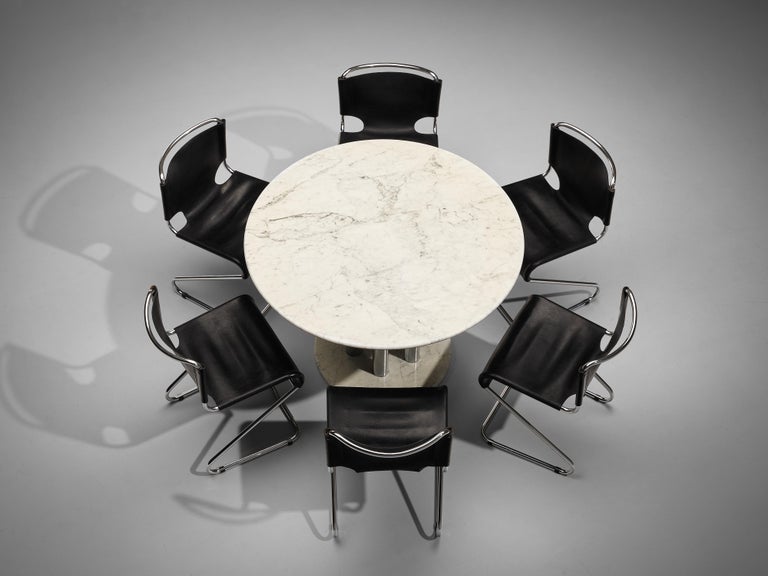 Postmodern Marble Dining Table with Pascal Mourgue 'Biscia' Chairs in ...