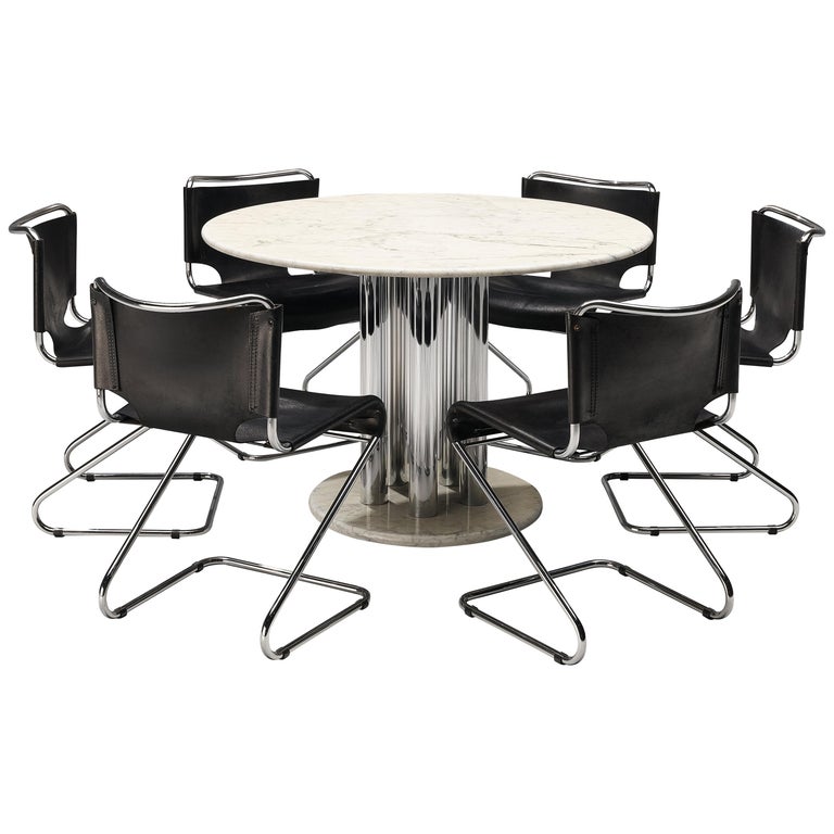 Postmodern Marble Dining Table with Pascal Mourgue 'Biscia' Chairs in ...